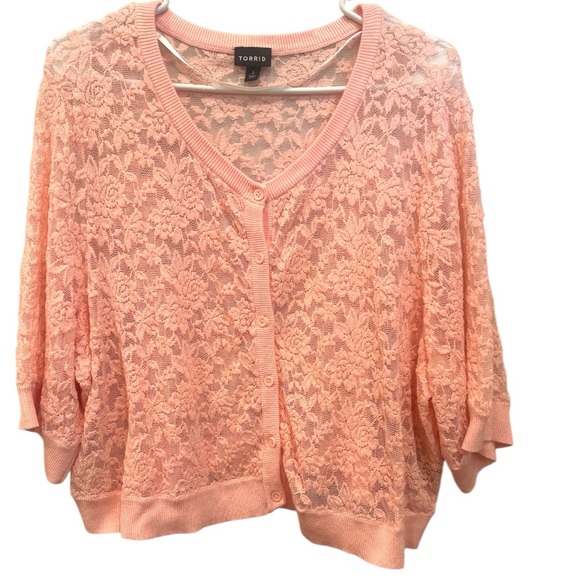 torrid | Sweaters | Torrid Cropped Lace Sweater With Buttonspinksize 3 ...